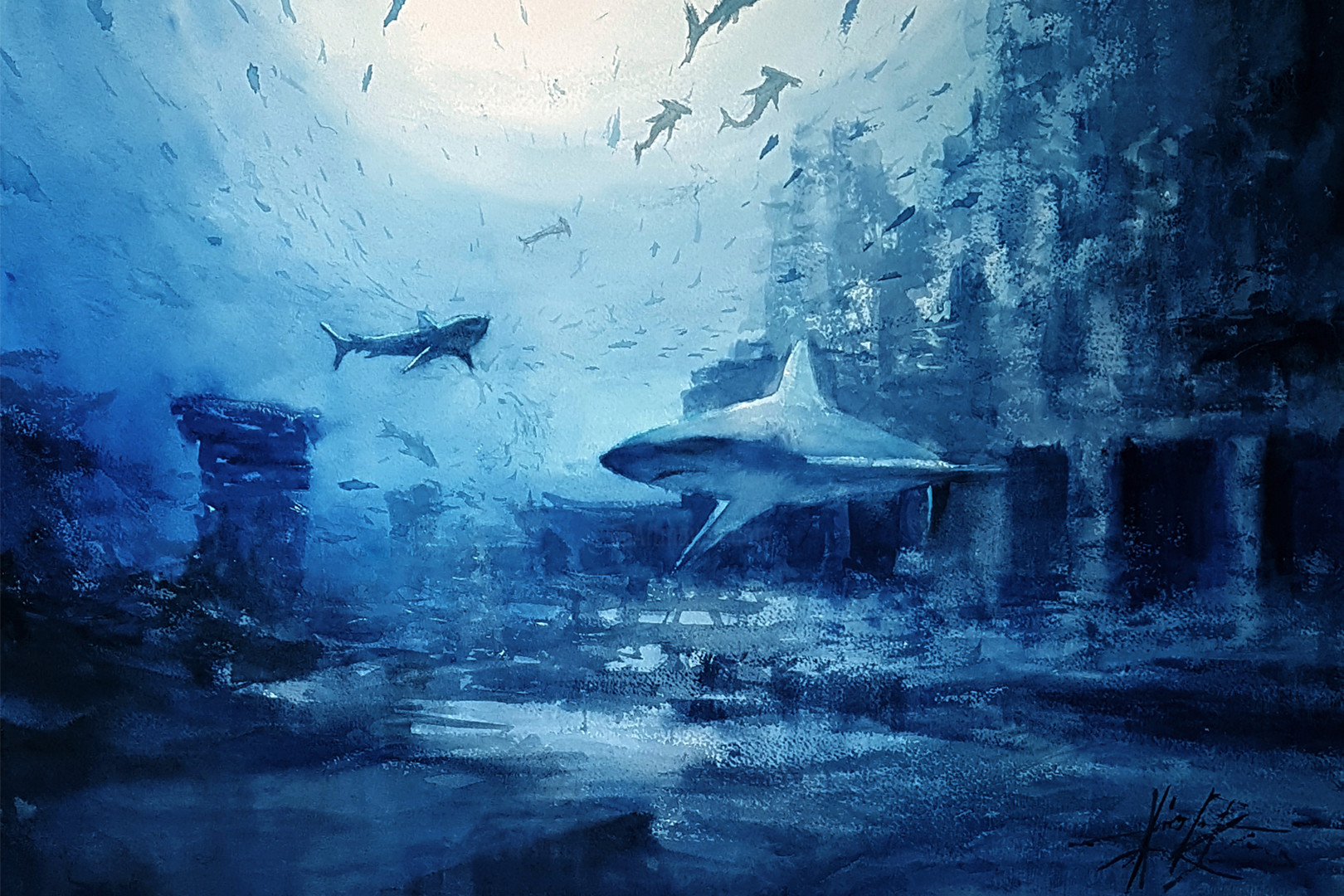 Sous l'océan... Painting by Alexis Le Borgne | Artmajeur