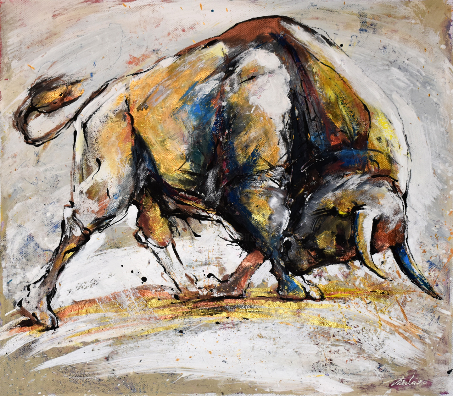 Abstract Painting. Bull On Canvas With G Tata ArtMajeur by YourArt