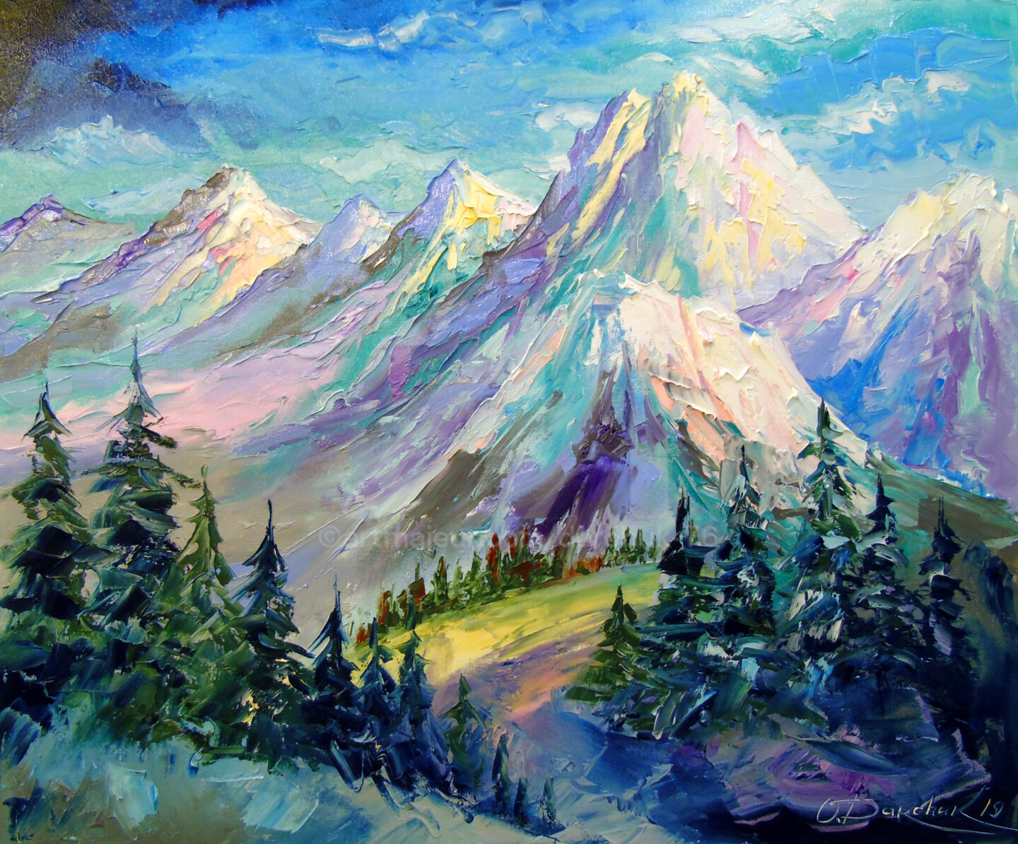 Snowy Mountains, Painting by Olha | Artmajeur