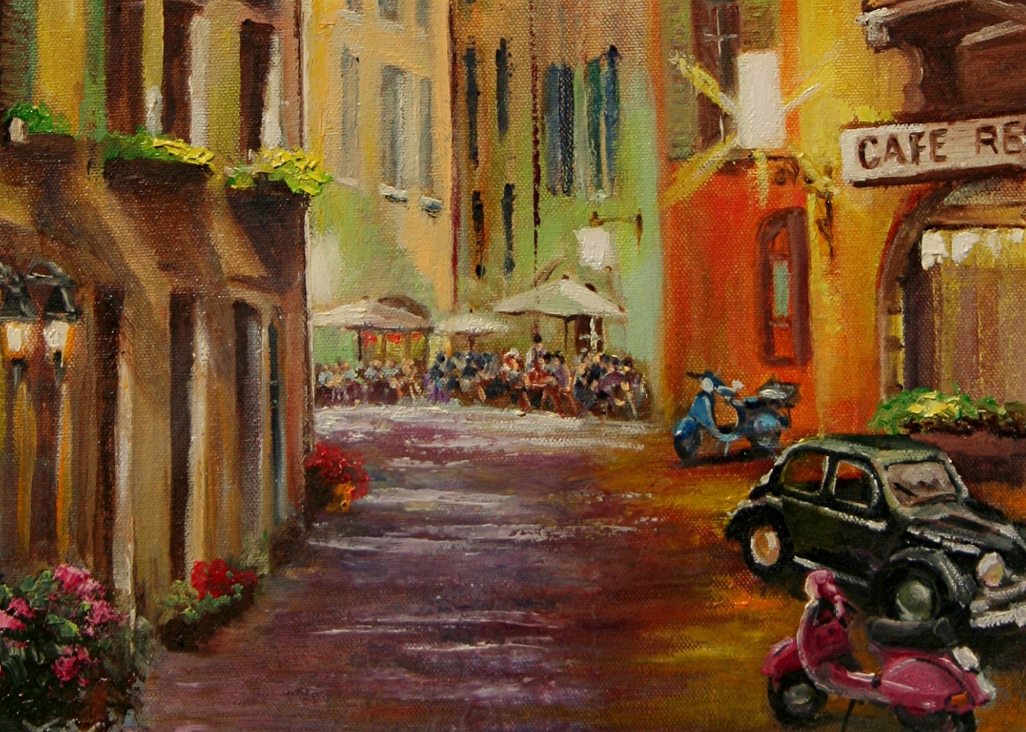 "Vicolo Del Caffe" By Yary Dluhos, Painting by Andre, Yary, & Peter Dluhos | Artmajeur