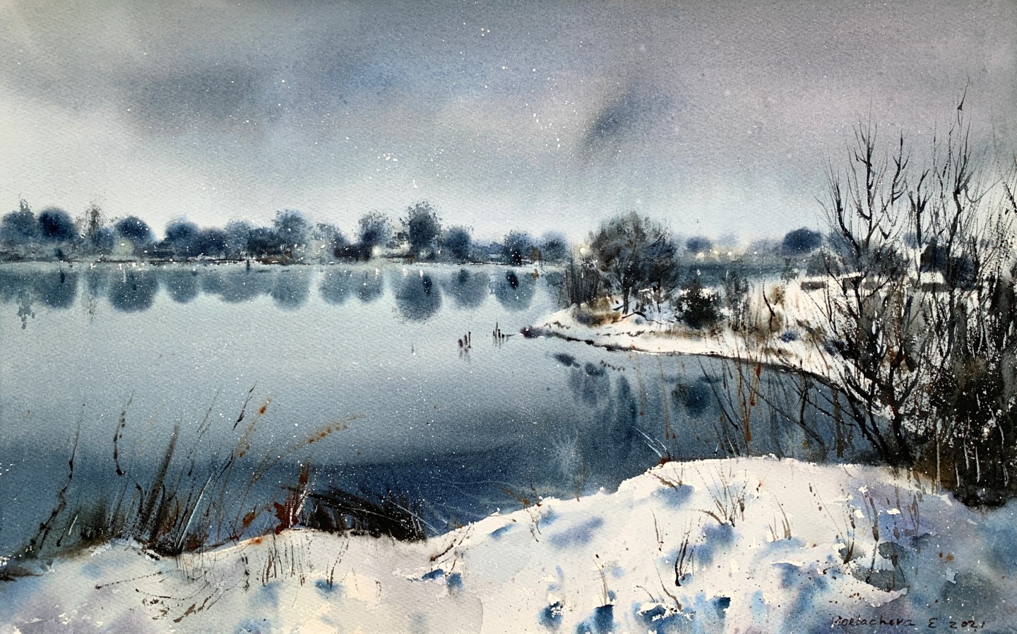 Frozen River, Pintura por Eugenia Gorbacheva | Artmajeur