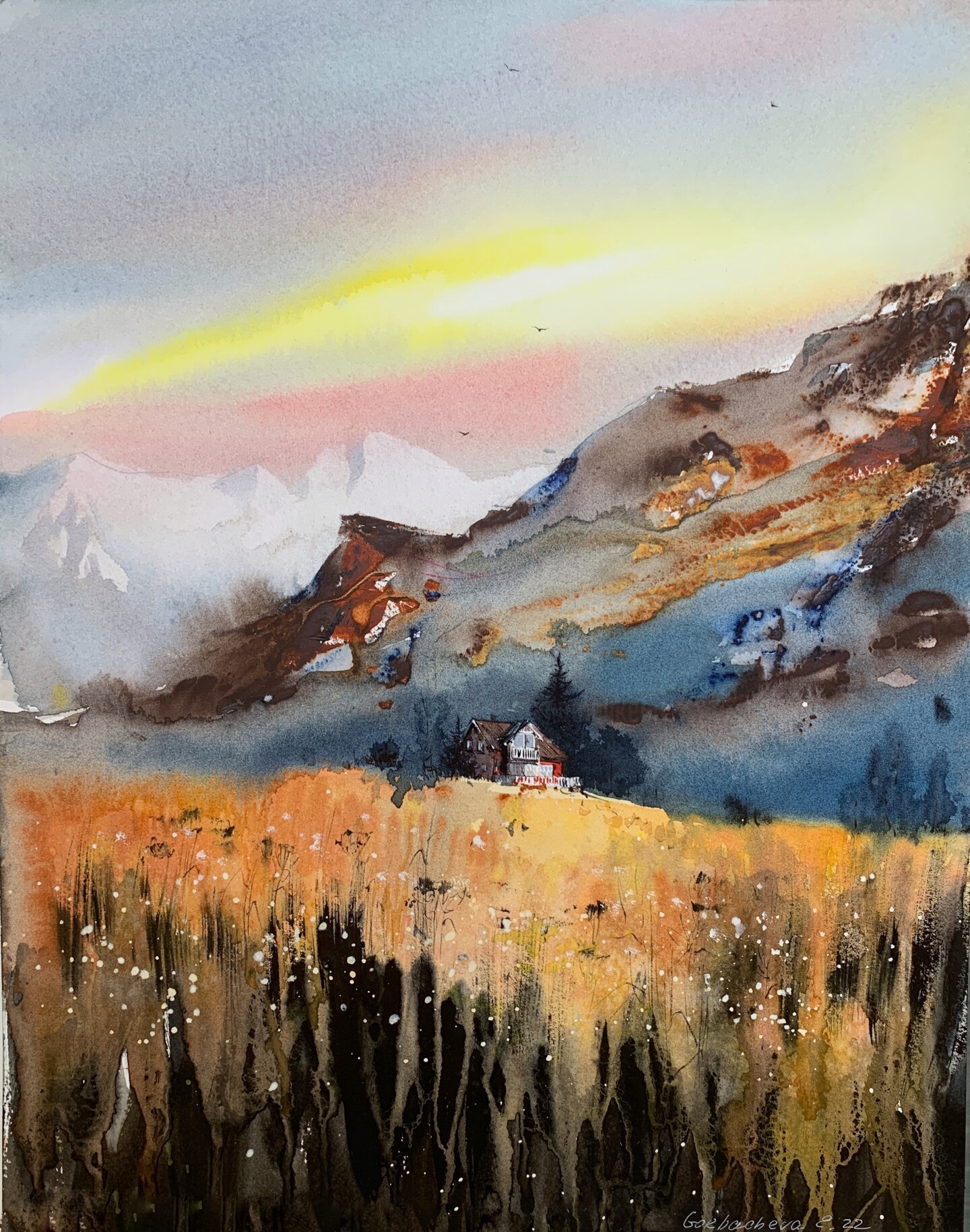 House In The Mountains #5, Peinture par Eugenia Gorbacheva | Artmajeur