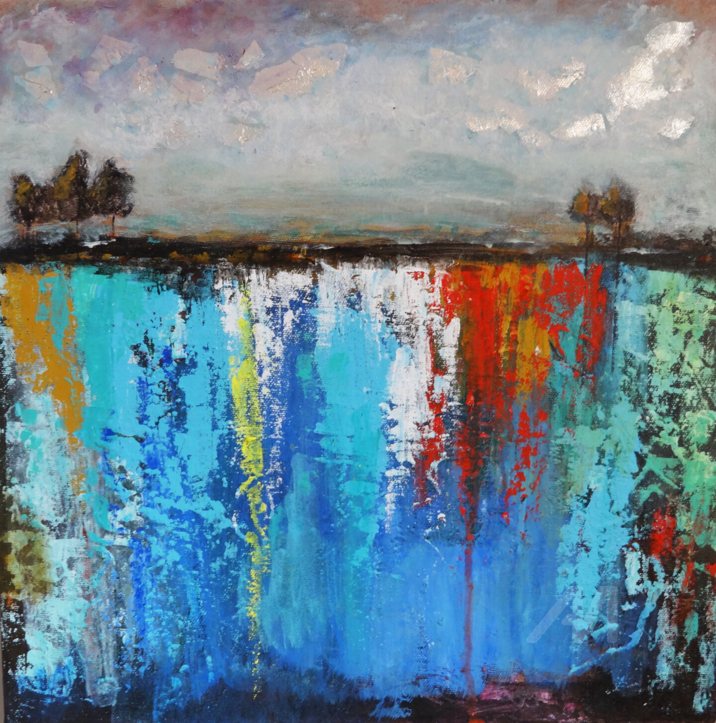 Silver Sky Nature Landscape Painting On , Painting by Indrani Ghosh | Artmajeur