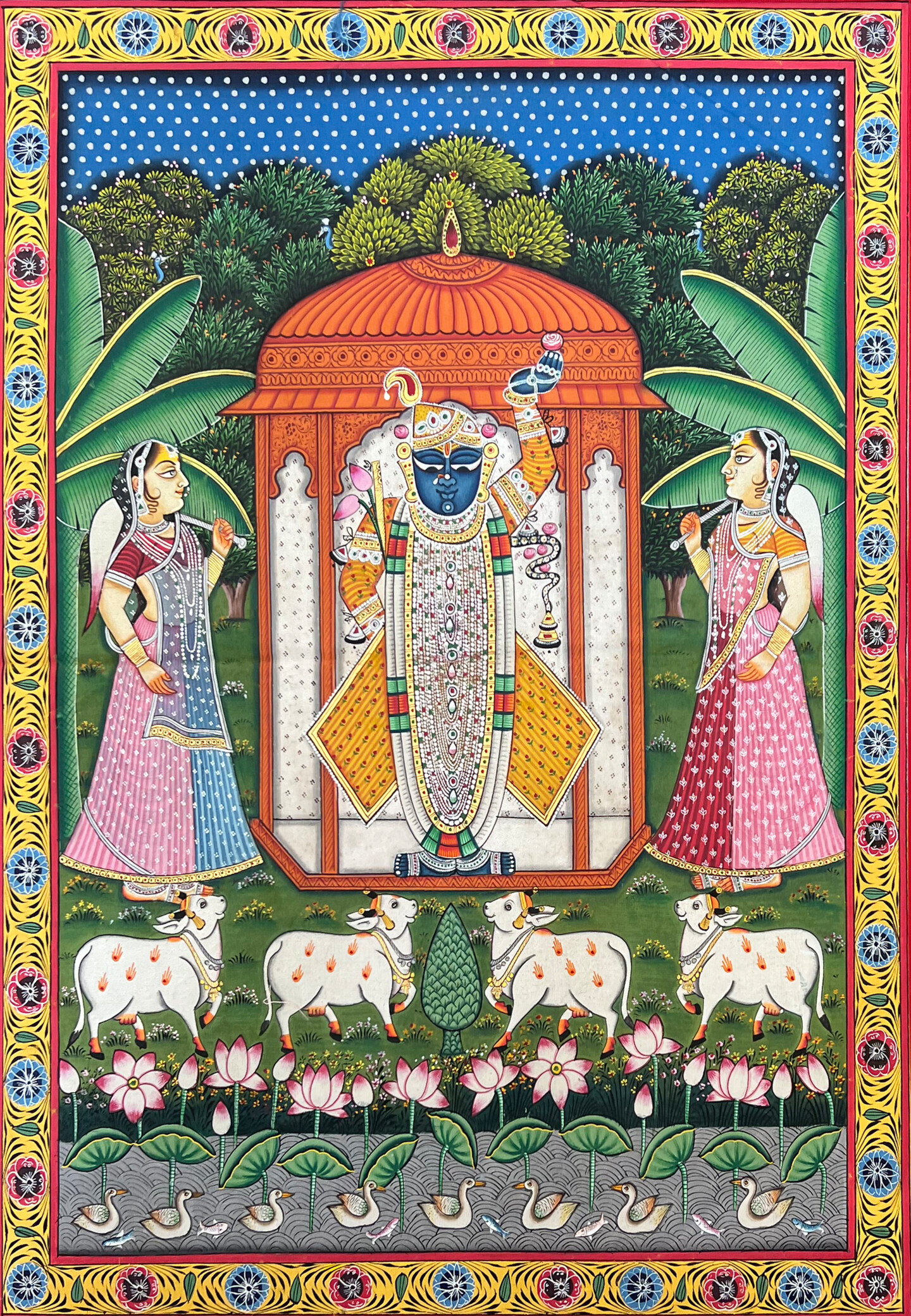 Pichwai Painting ( Lord Krishna ) 6, Peinture par Kailesh Jee | Artmajeur