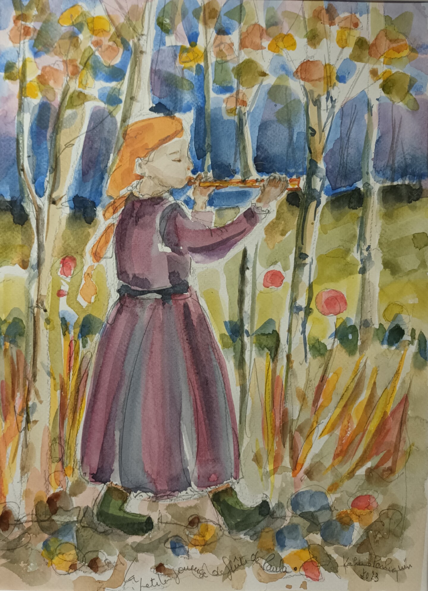 La Petite Joueuse De Flûte, Peinture par Katherine Jacop-Pouliquen | Artmajeur