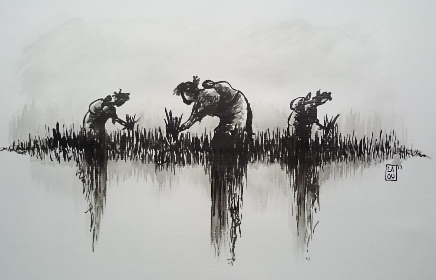 Rizière : L060, Dessin par Laou | Artmajeur