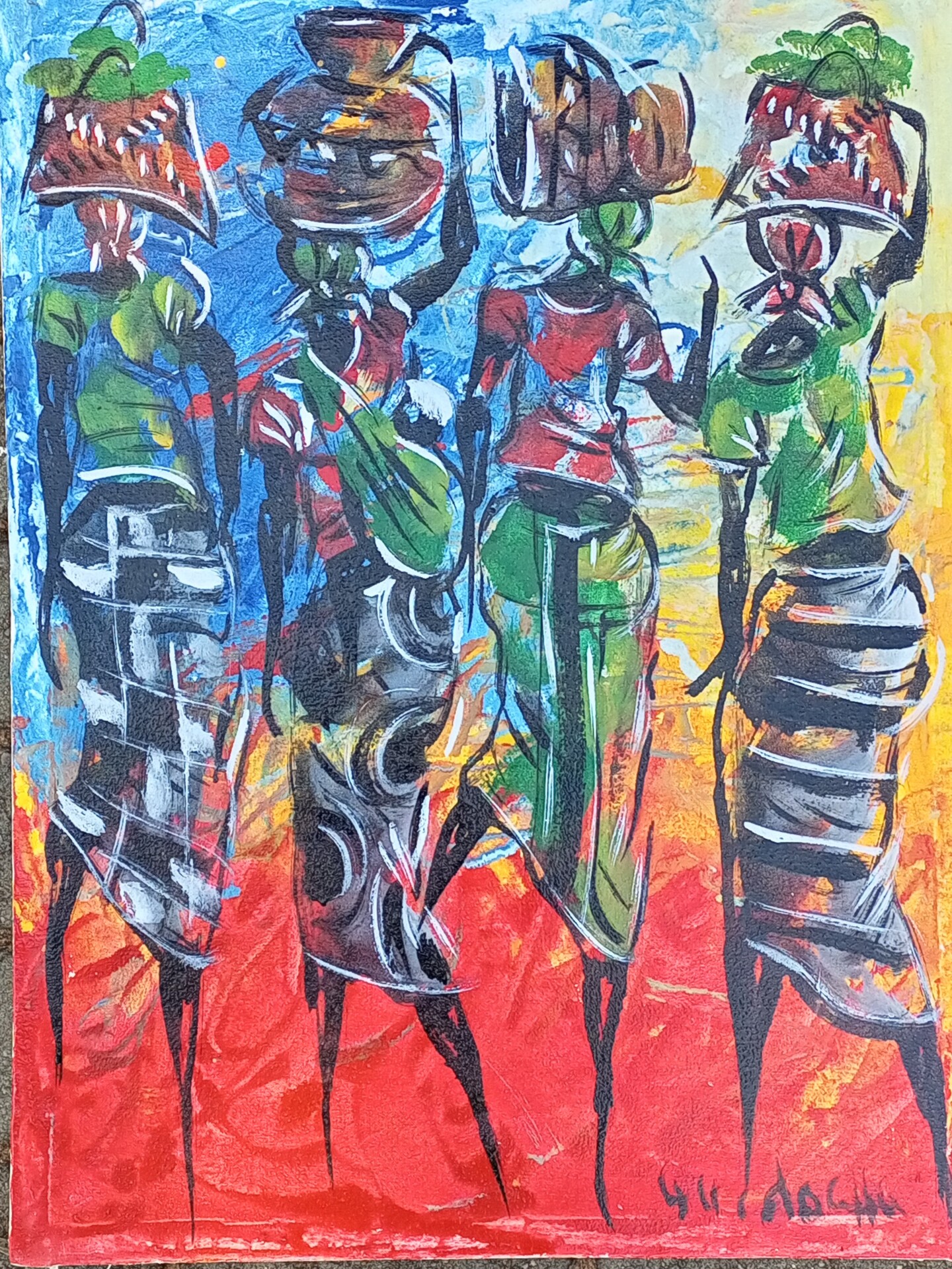 Colorful Dressed Black African Women Car, 绘画 由Jafeth Moiane | Artmajeur