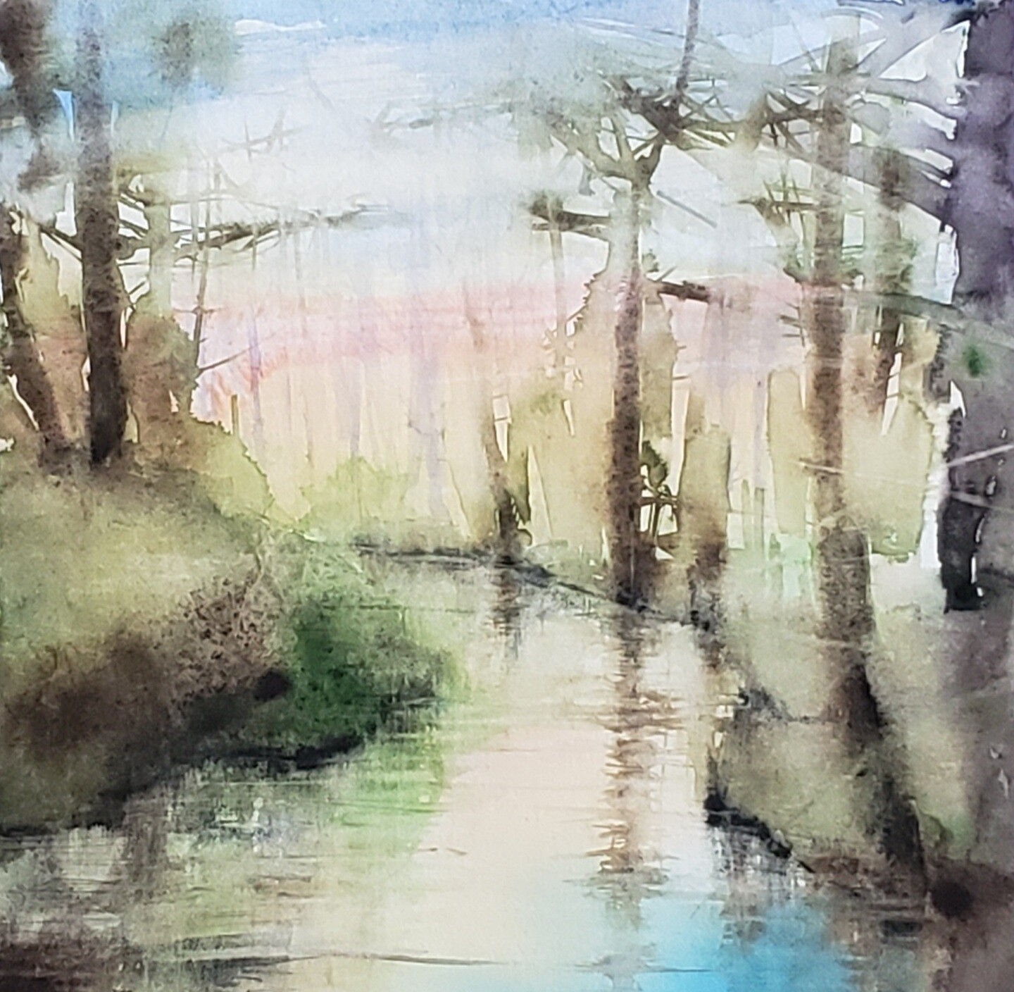 Crépuscule Sur La Rivière, Peinture par Muriel Mougeolle | Artmajeur