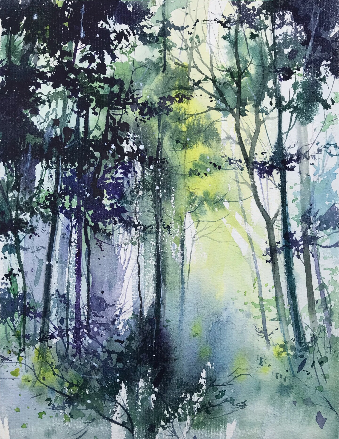 Watercolor Painting “Forest” 2023, Painting by Nazar Grunyka | Artmajeur