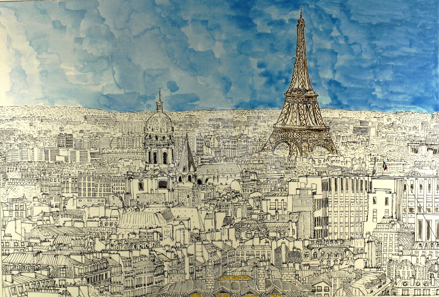 Vue De Paris - Paris View, Drawing by Orlando Marin Lopez | Artmajeur