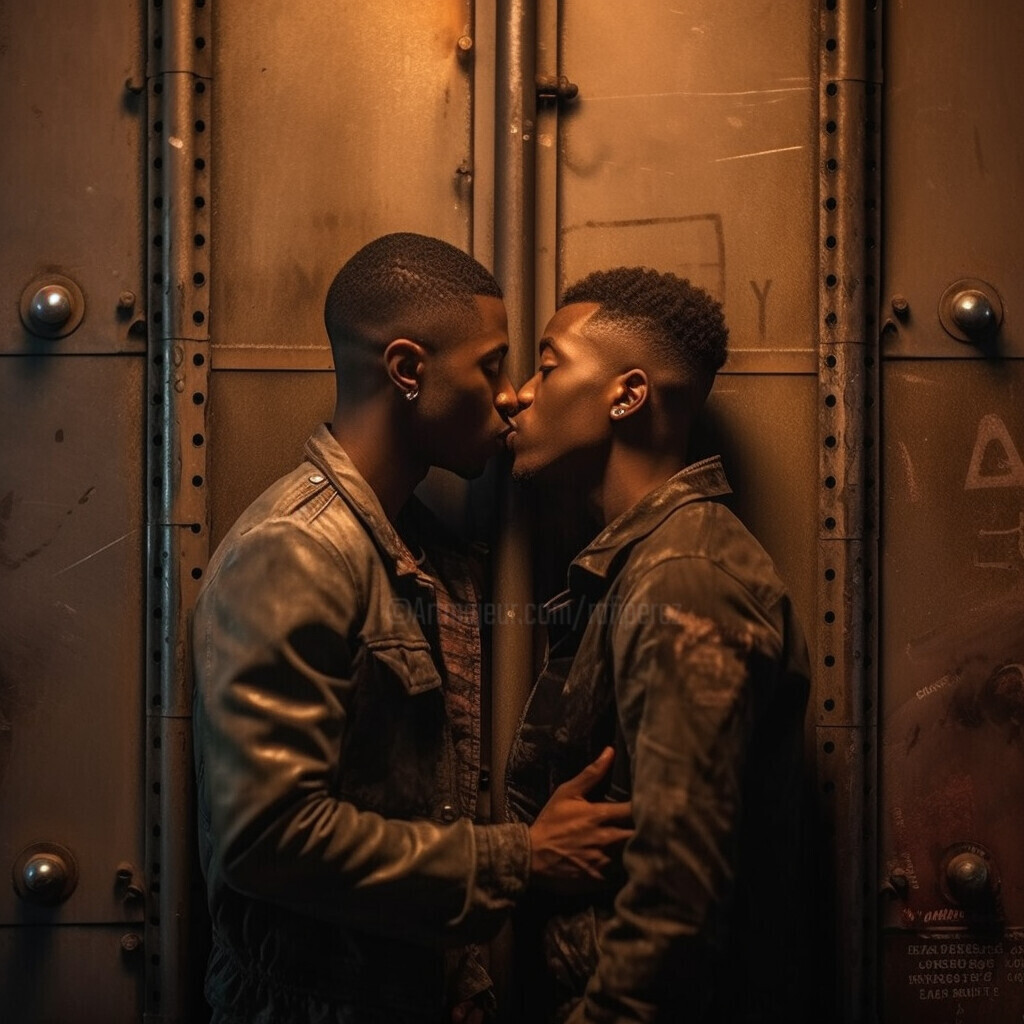 Pretty Handsome Young Black Gay Men Kiss, Digital Arts by Raphael Perez | ArtMajeur by YourArt