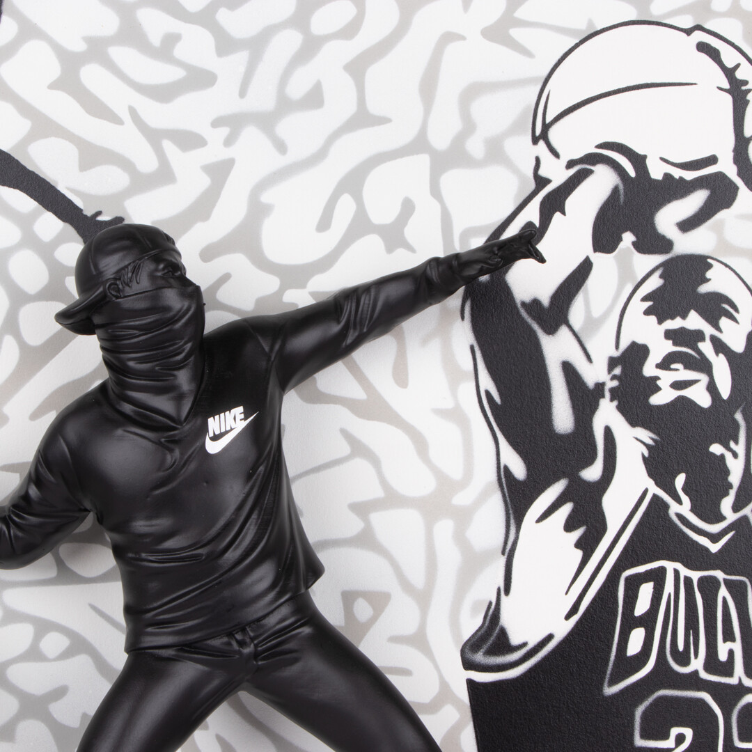 Banksy X Jumpman Air Jordan 1 (Satin Bla, Sculpture by Ske | Artmajeur