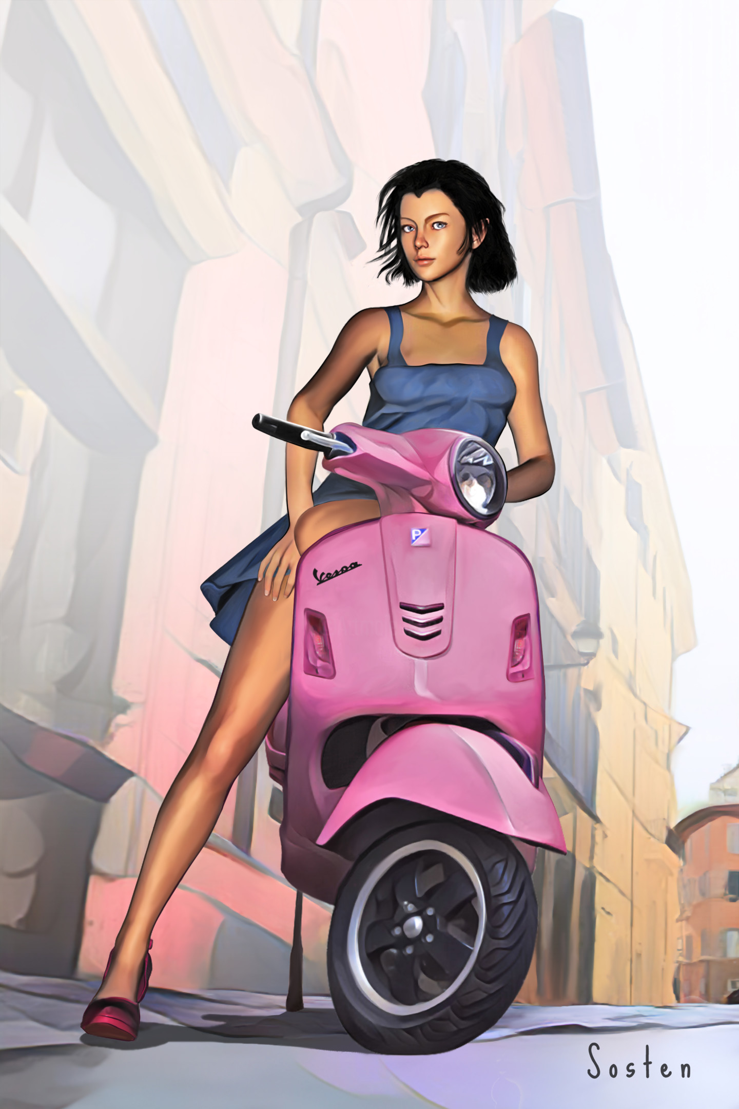 Pin Up Sur Son Vespa, Arts numériques par Patrick Morceau (SOSTEN) | Artmajeur