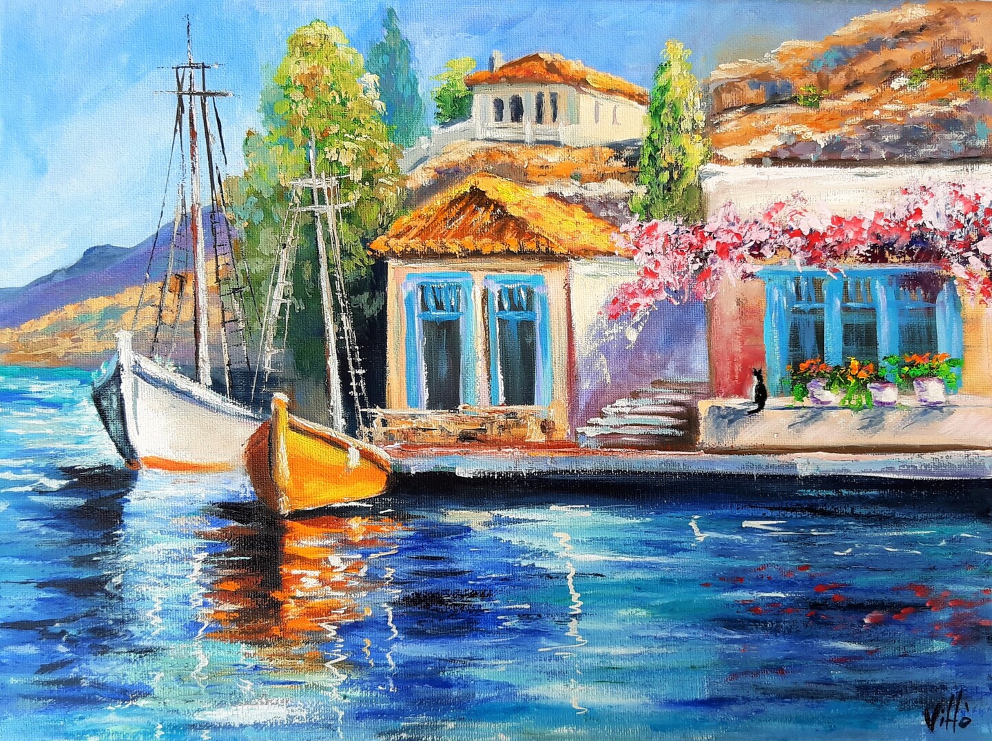 Sailboat Painting Original Oil Artwork, Painting by Viktoriya Filipchenko | Artmajeur