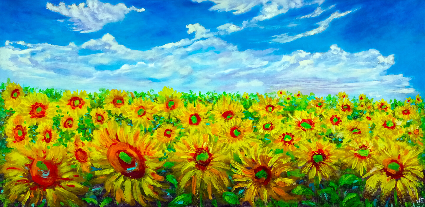 Sunflower Field Of Tuscany Painting, Painting by Viktoriya Filipchenko | Artmajeur