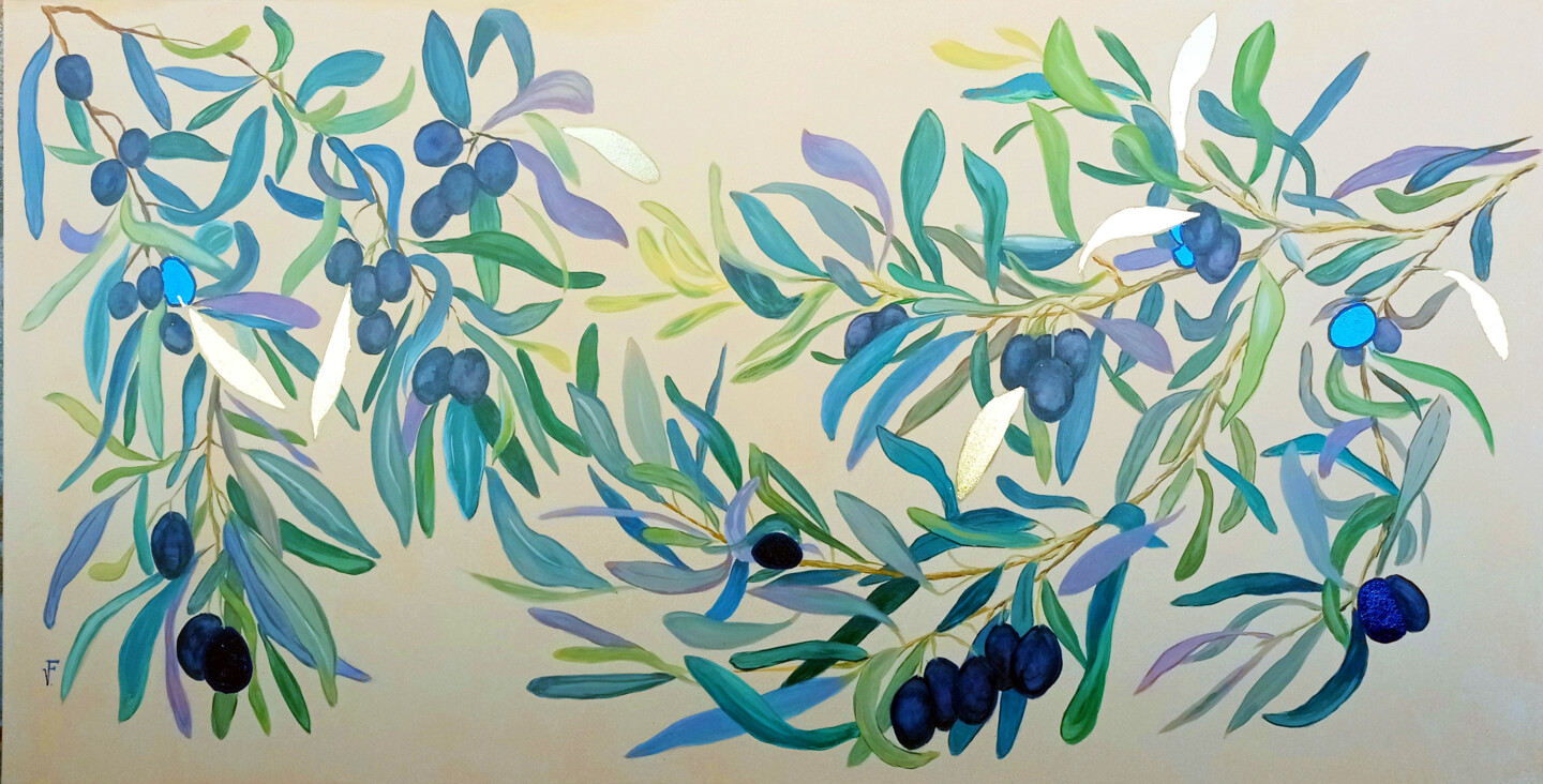 Olive Tree Branches Painting Italian Bot, Peinture par Viktoriya Filipchenko | Artmajeur