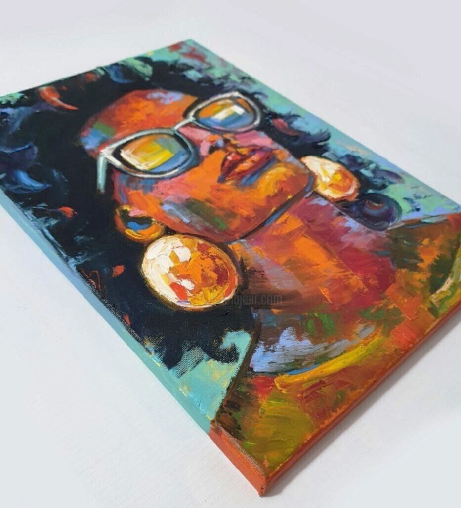 Beautiful Black Woman With Glasses Oil P, Painting by Vladislava Kovalenko | Artmajeur