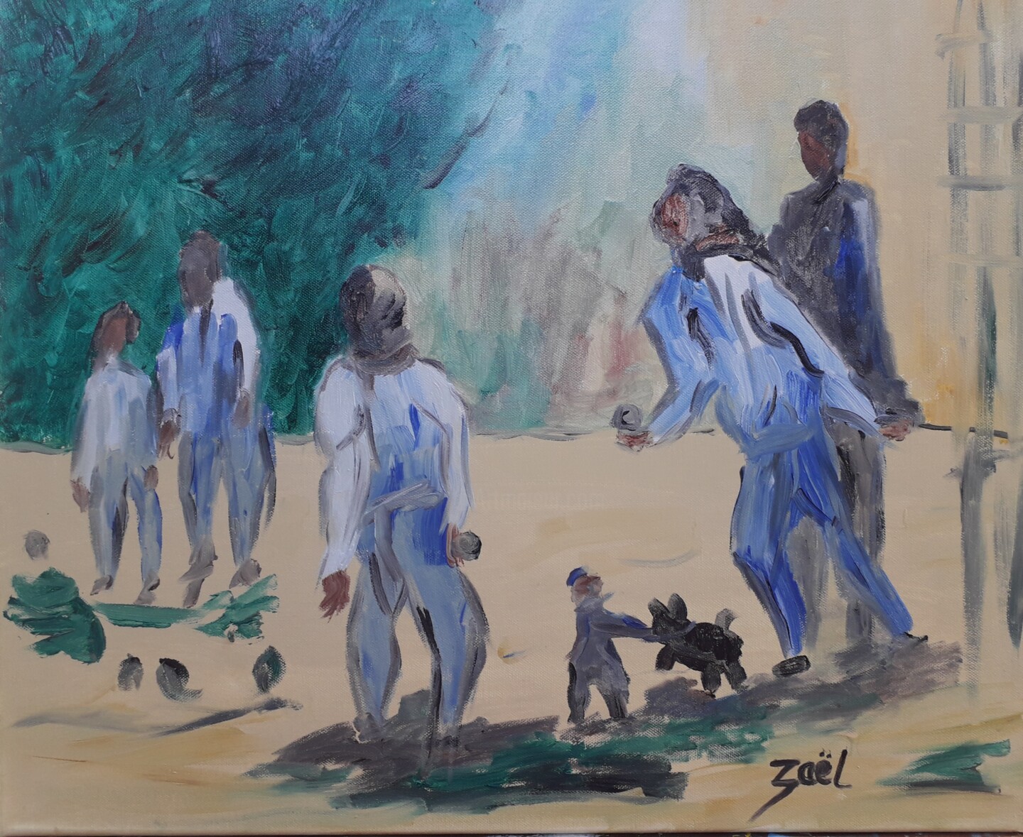 Les Joueurs De Boules, Peinture par Zaël | Artmajeur