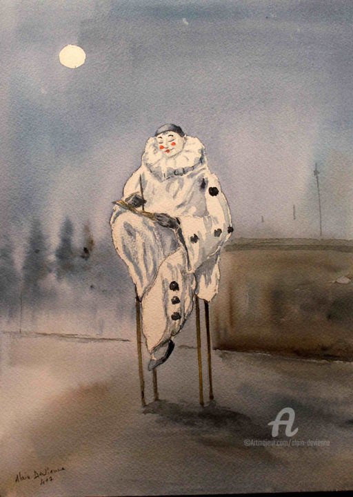 Pierrot, Peinture par Alain Devienne | Artmajeur