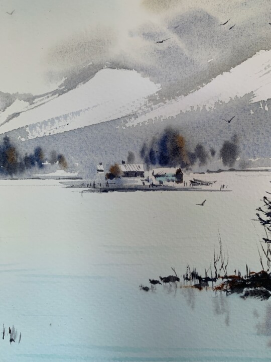 Blue Lake In The Mountains #2, Peinture par Eugenia Gorbacheva | Artmajeur