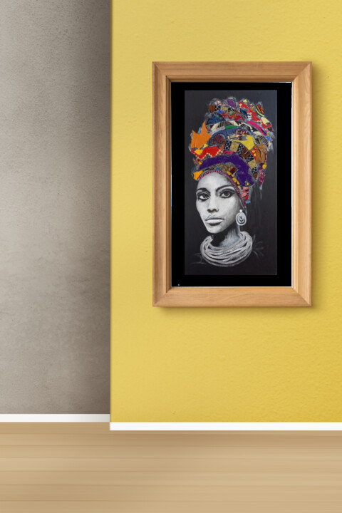 African Fabric Collage, Black Woman Art,, Collages by Jafeth Moiane | Artmajeur