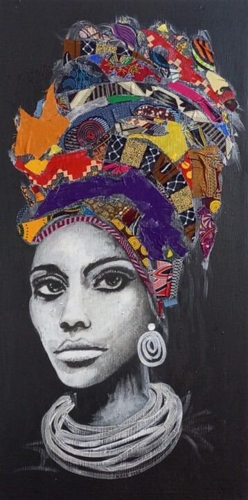 African Fabric Collage, Black Woman Art,, Collages by Jafeth Moiane | Artmajeur
