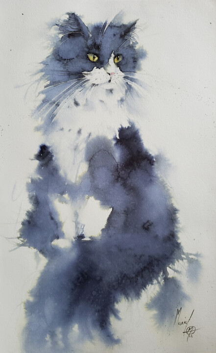 Chat Noir Et Blanc Ii, Peinture par Muriel Mougeolle | Artmajeur
