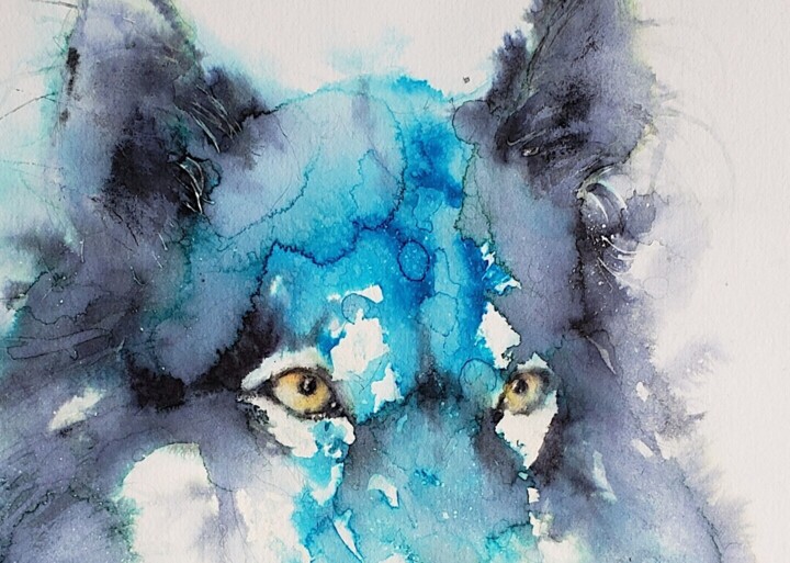 Loup Bleu, Peinture par Muriel Mougeolle | Artmajeur