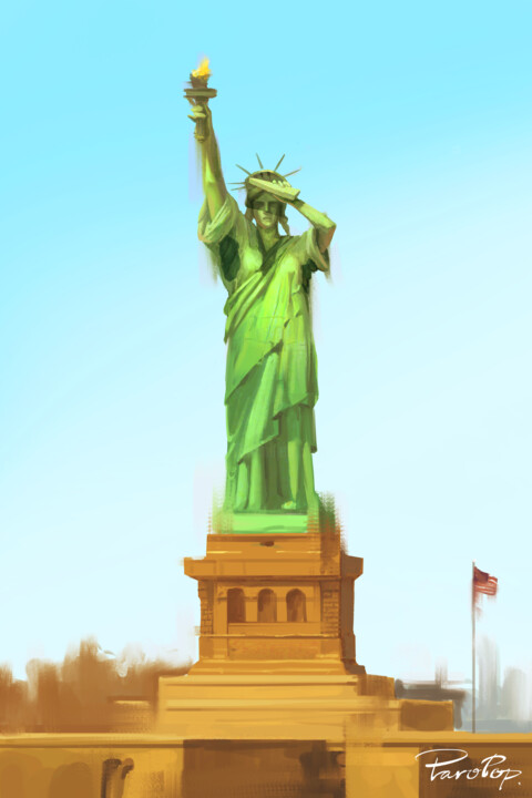 Liberty's Steamy Embrace, Digitale Kunst door Jahow See (ParoPop) | Artmajeur