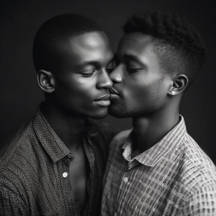Ai Black Gay Men Kissing Photos Artifici, 디지털 아트 Raphael Perez (Israeli painter artist)로 | Artmajeur