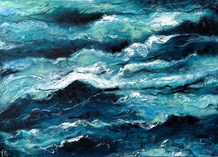Dark Abstract Waves, Peinture par Valeria Ocean Art | Artmajeur