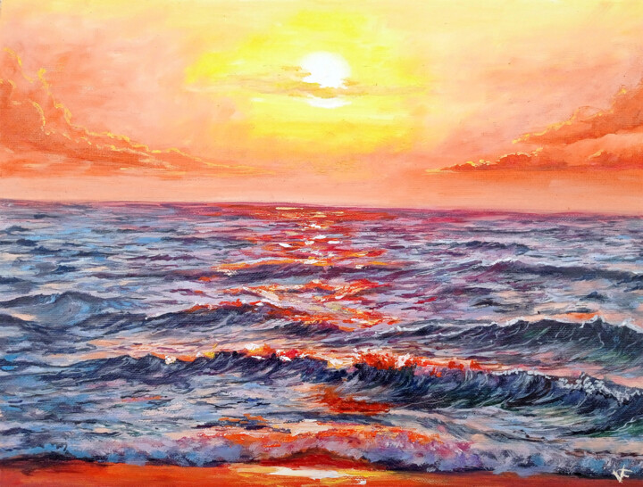 Red Ocean Original Painting, Peinture par Viktoriya Filipchenko | Artmajeur