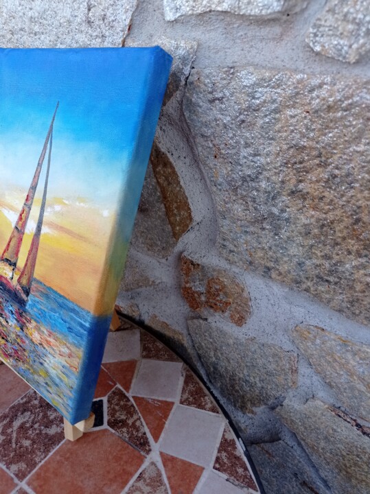 Sailboat On Sunset Ocean Seascape Painti, Peinture par Viktoriya Filipchenko | Artmajeur